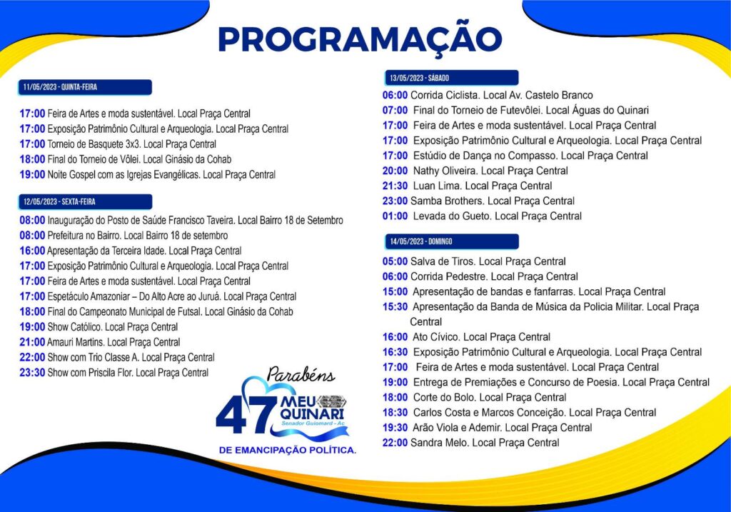 Confira a Programação dos 47 anos de aniversário do Quinari – Portal ...
